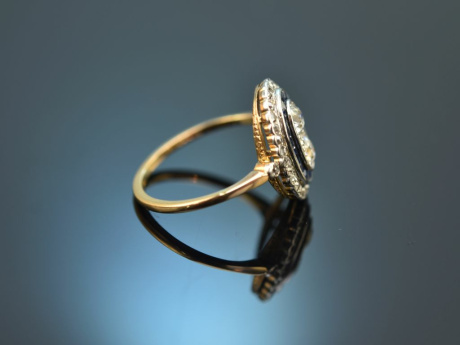 Um 1920! Edler Art Deco Ring mit Diamanten und Saphiren Weiß Gold 833